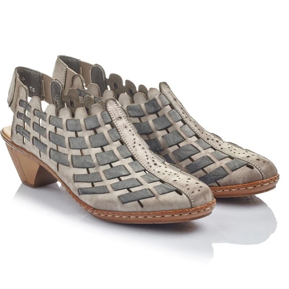 Rieker | Shoes | Rieker Sina Antistress Slingback Woven Leather Comfort Pump Heels Sz 39 8us ...